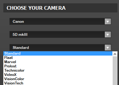 camera-selection - FilmConvert ColorHub